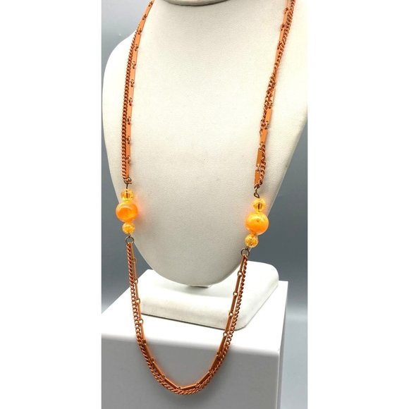 Jewelry | Vintage Double Strand Orange Necklace Orange Enamel Chains ...